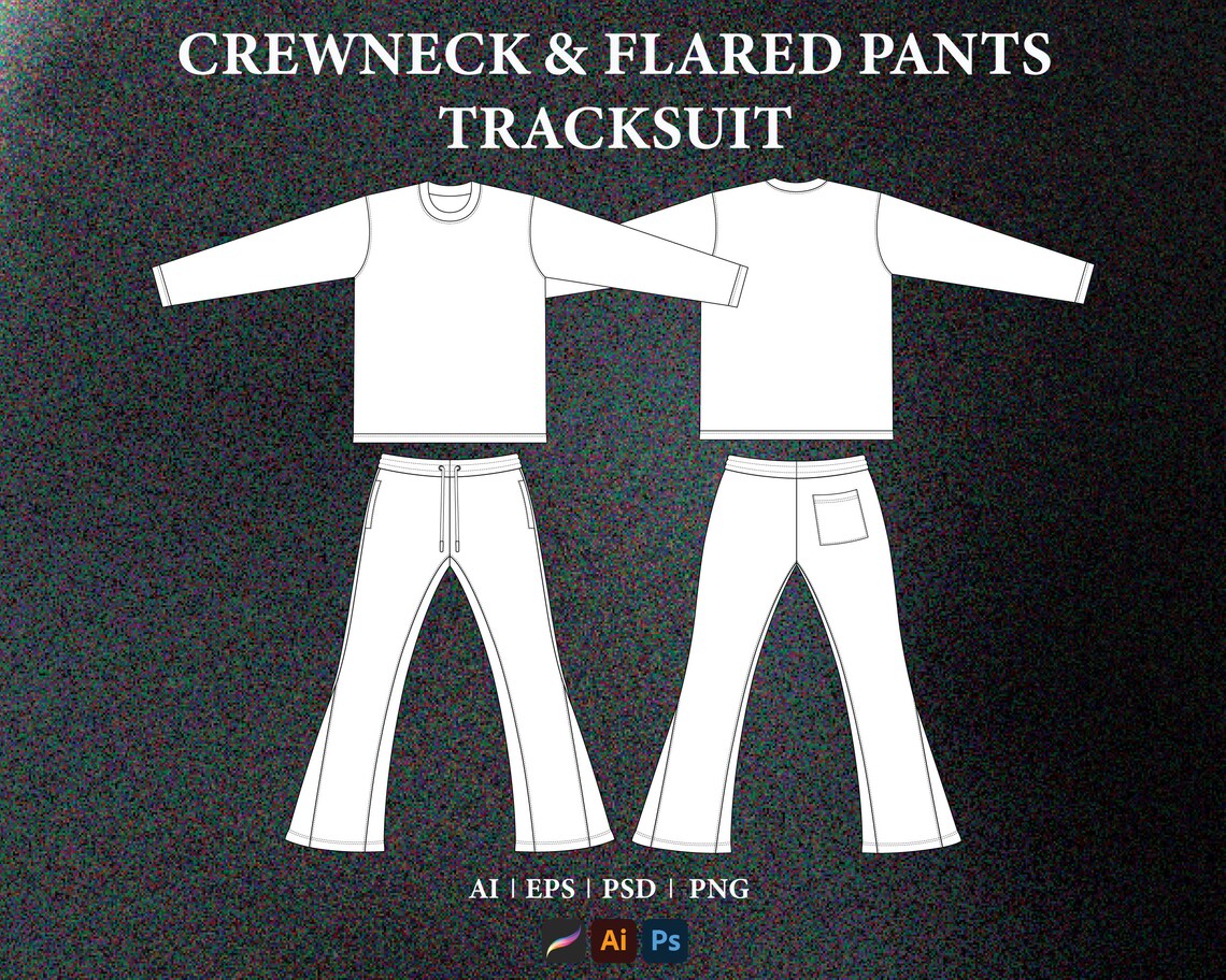 Streetwear Tracksuit Vector Mockup: Crewneck & Flared Pants (digital ...