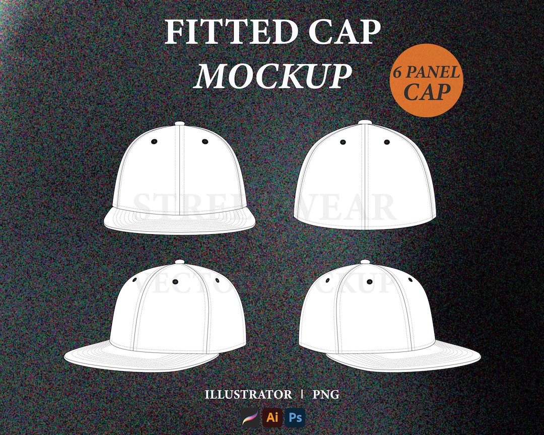 Fitted Cap Mockup Vector Fitted Hat Mockup Streetwear Tech Pack Hat ...