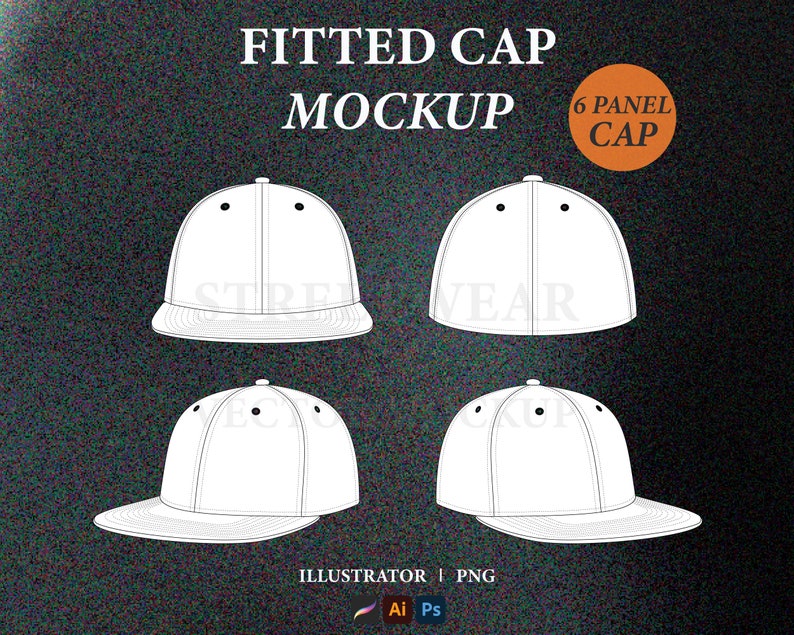 Fitted Cap Mockup Vector Fitted Hat Mockup Streetwear Tech Pack Hat ...