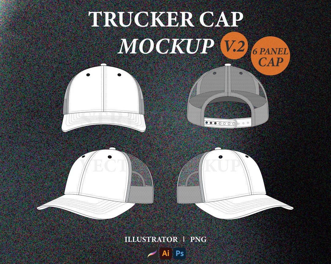 Trucker Cap Mockup Vector Trucker Hat Mockup Streetwear Tech Pack Hat ...