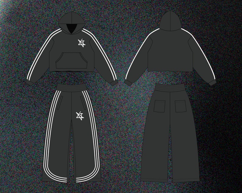 Streetwear Tracksuit Vector Mockup: Cropped Hoodie Tech Pack (AI, PNG ...