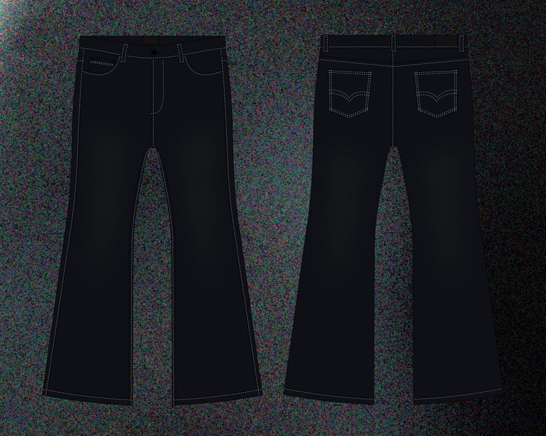 Streetwear Flared Jeans Vector Mockup Denim Jeans Tech Pack Clothing ...