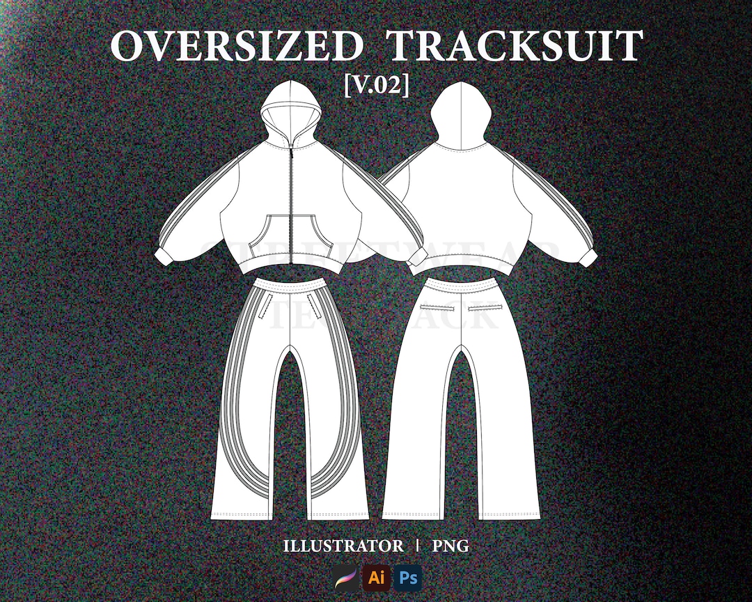 Streetwear Tracksuit Vector Mockup: Oversized Hoodie Tech Pack ...