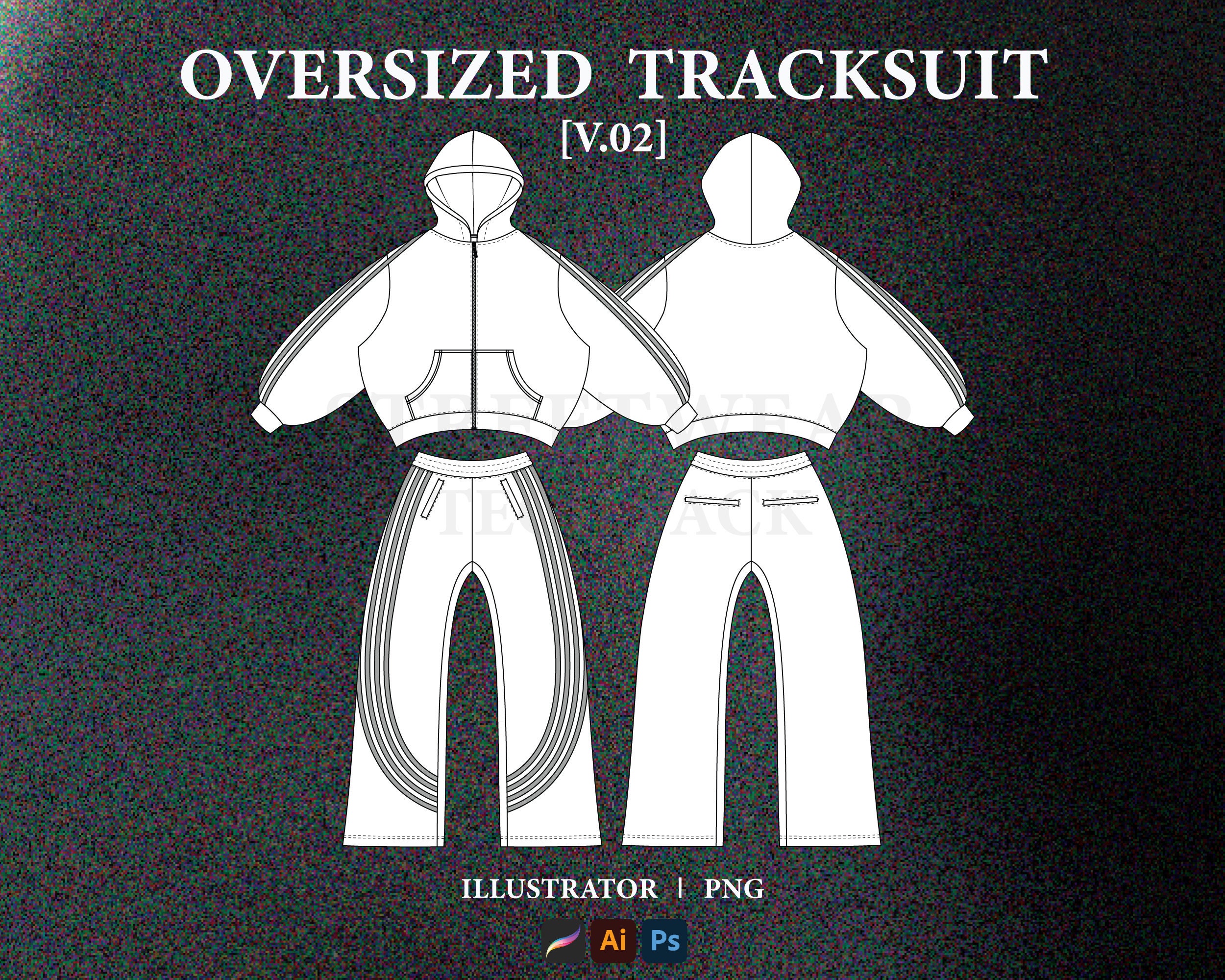 Streetwear Tracksuit Vector Mockup: Oversized Hoodie Tech Pack ...