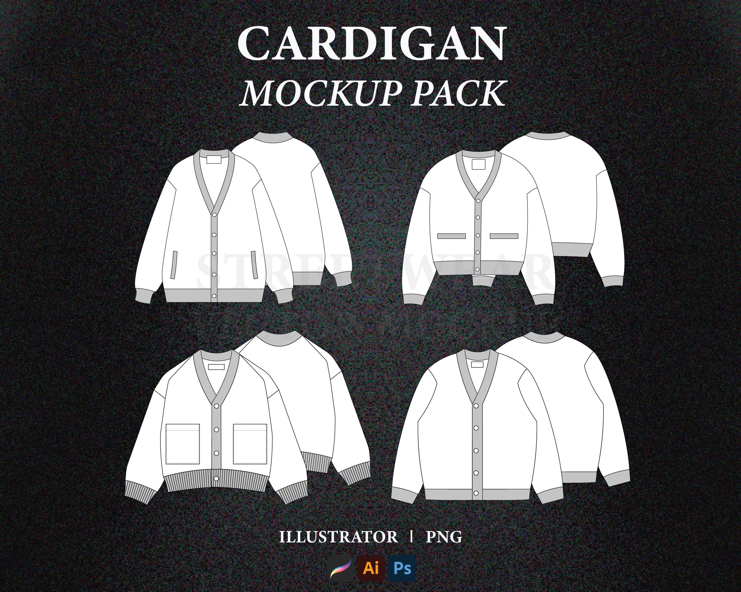 Cardigan Vector Mockup: Streetwear Fashion Tech Pack (AI & PNG) - Etsy