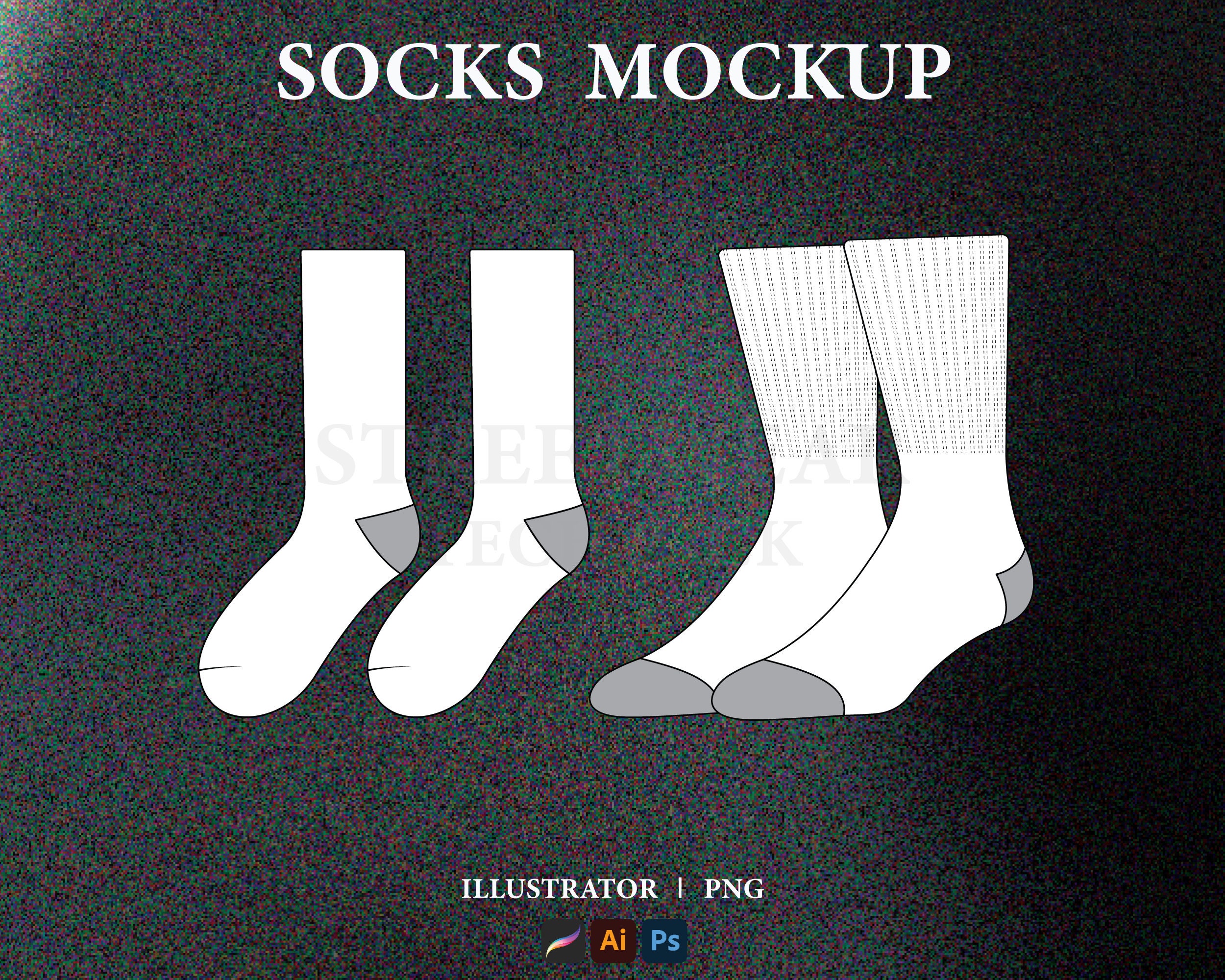 Streetwear Socks Vector Mockup Socks Tech Pack Streetwear Clothing ...