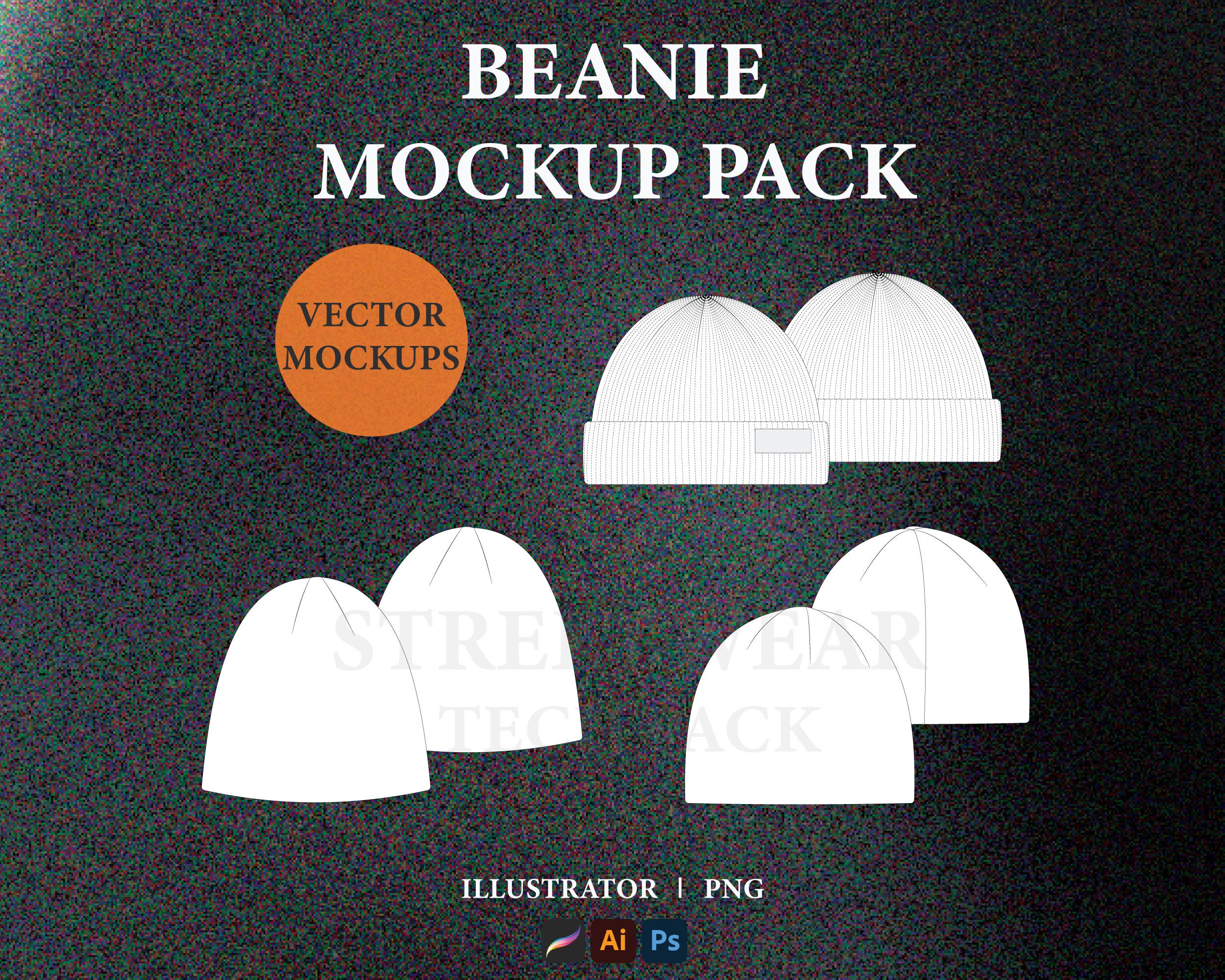 Beanie Vector Mockup Pack Beanie Tech Pack Template Beanie Hat Mockup ...