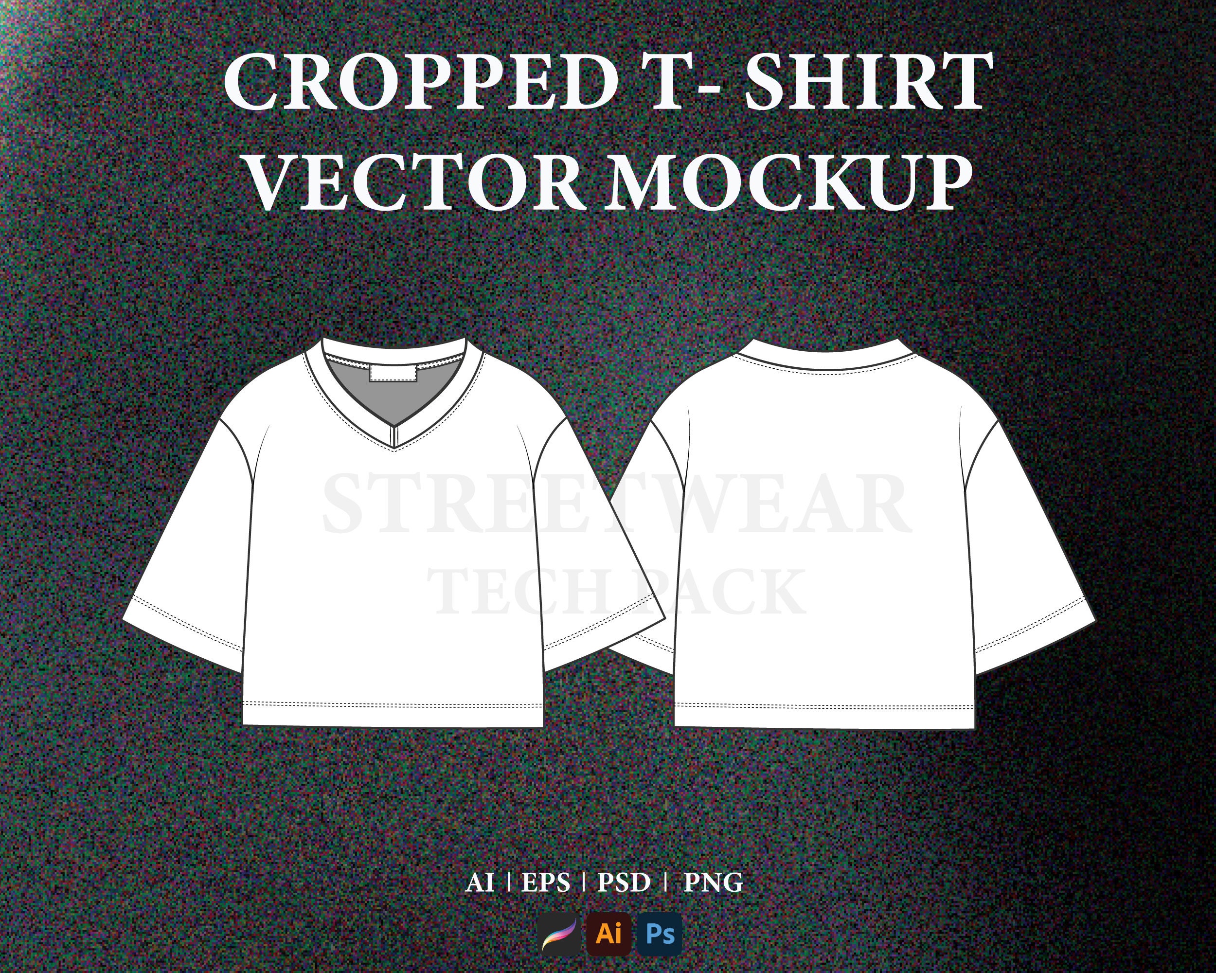 Streetwear V-neck Cropped T-shirt Vector Mockup Template T- Shirt ...