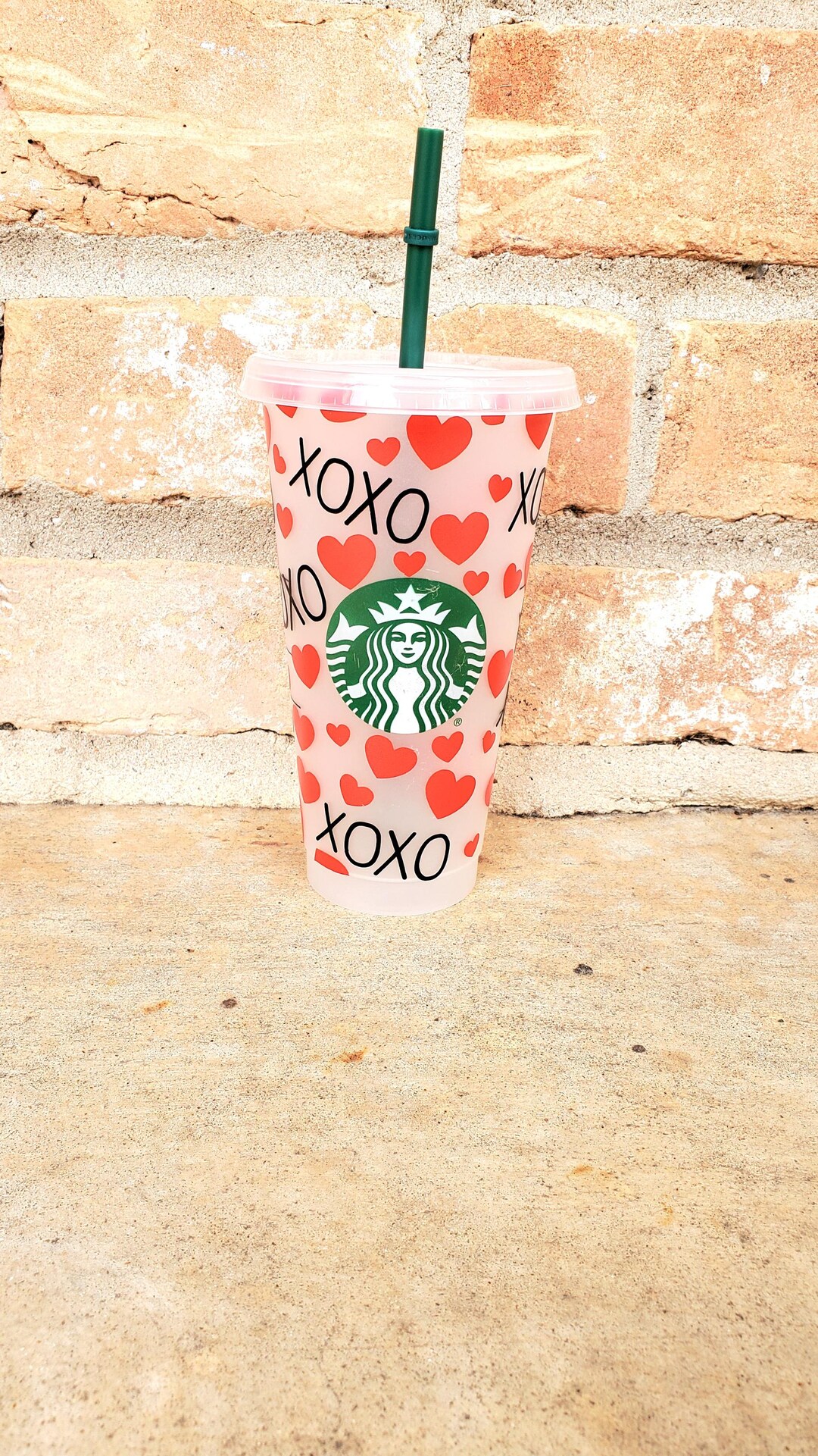 24 Oz Starbucks Cup | Red Hearts and XOXO | Plastic Cup With Lid and ...