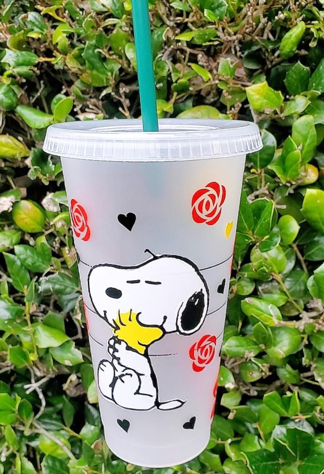 24 Oz |starbucks Cup | Snoopy Hearts | Clear Plastic Cup With Lid and ...