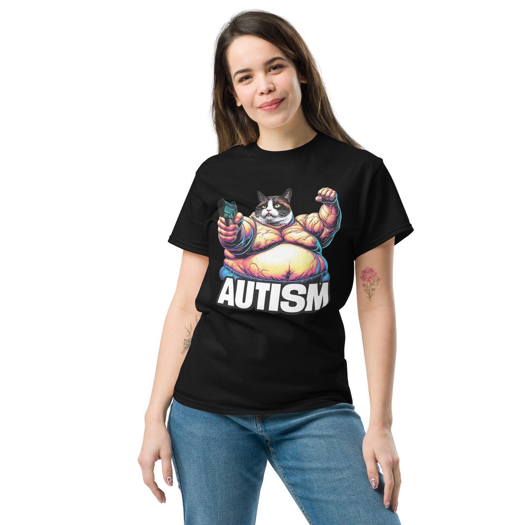 Autism Cat Meme Shirt - Grunge Aesthetic Funny Fat Cat Graphic Tee ...