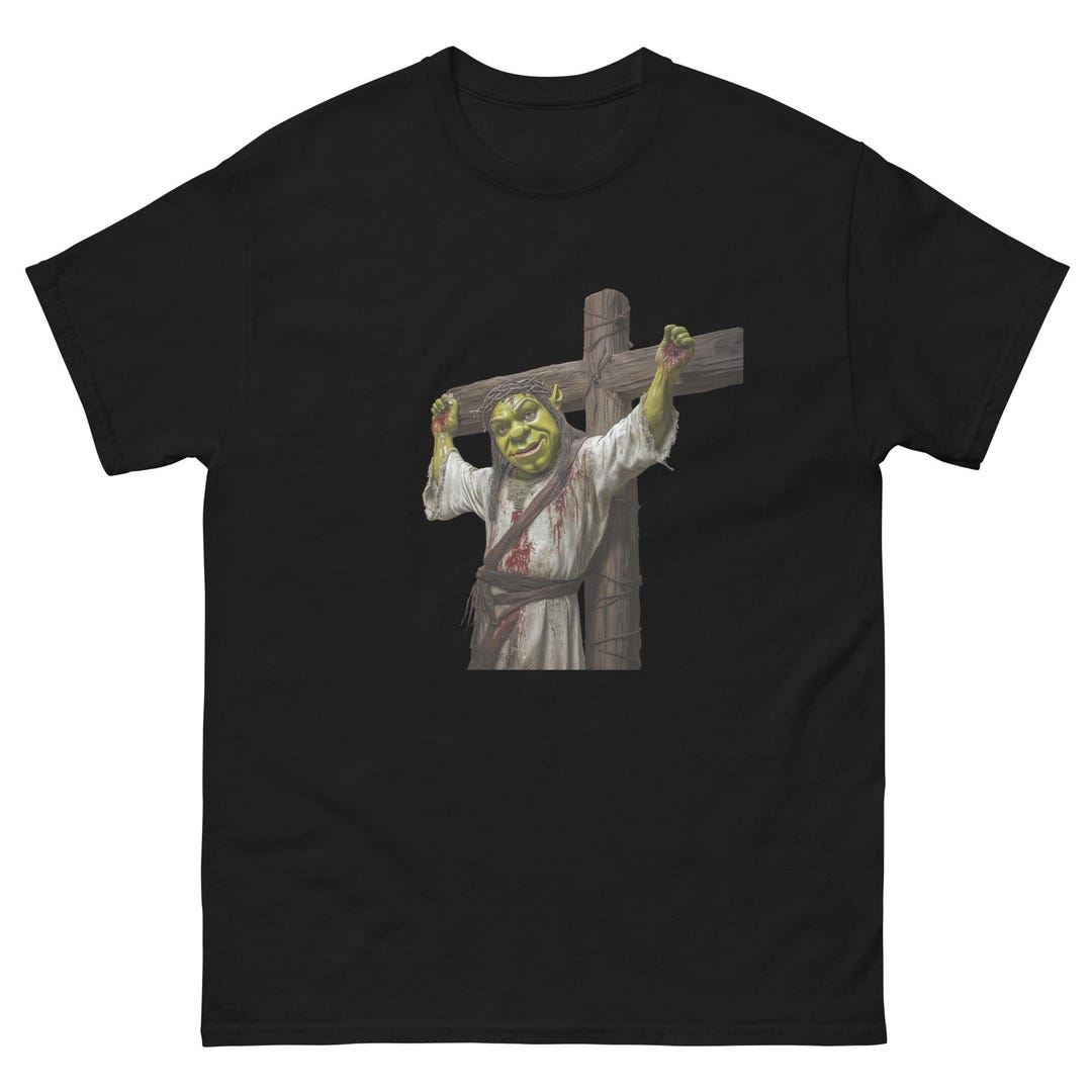 Jesus Shrek Hanging on Cross T-shirt Funny Christian Graphic Tee Unique ...