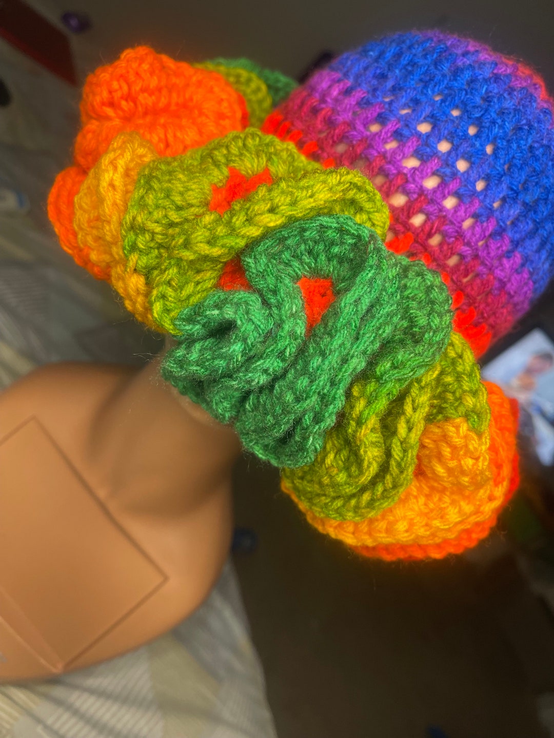 Rainbow Crochet Ruffle Hat - Etsy