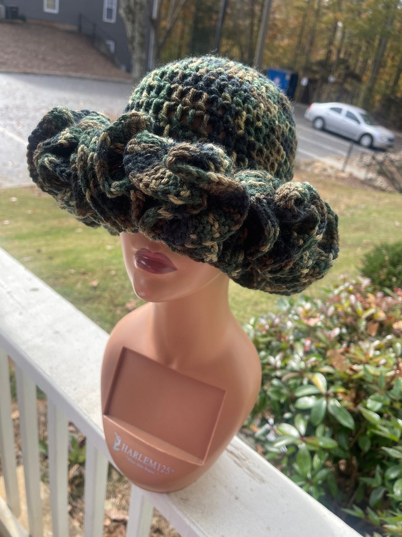 Camouflage Ruffle Crochet Hat - Etsy