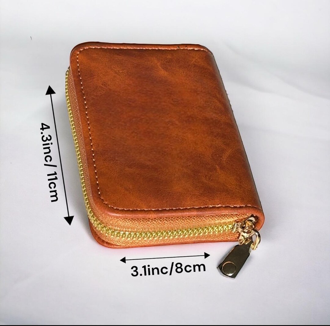 Brown Zipper Wallet: Compact Card Holder With Gold Accents - Etsy