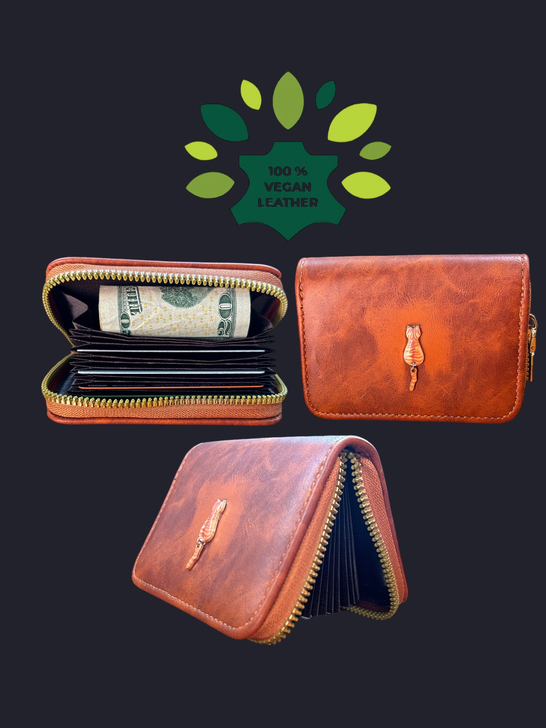 Cute Cat Zipper Card Holder, Cat Lovers Gift Wallet Women Card Holder ...