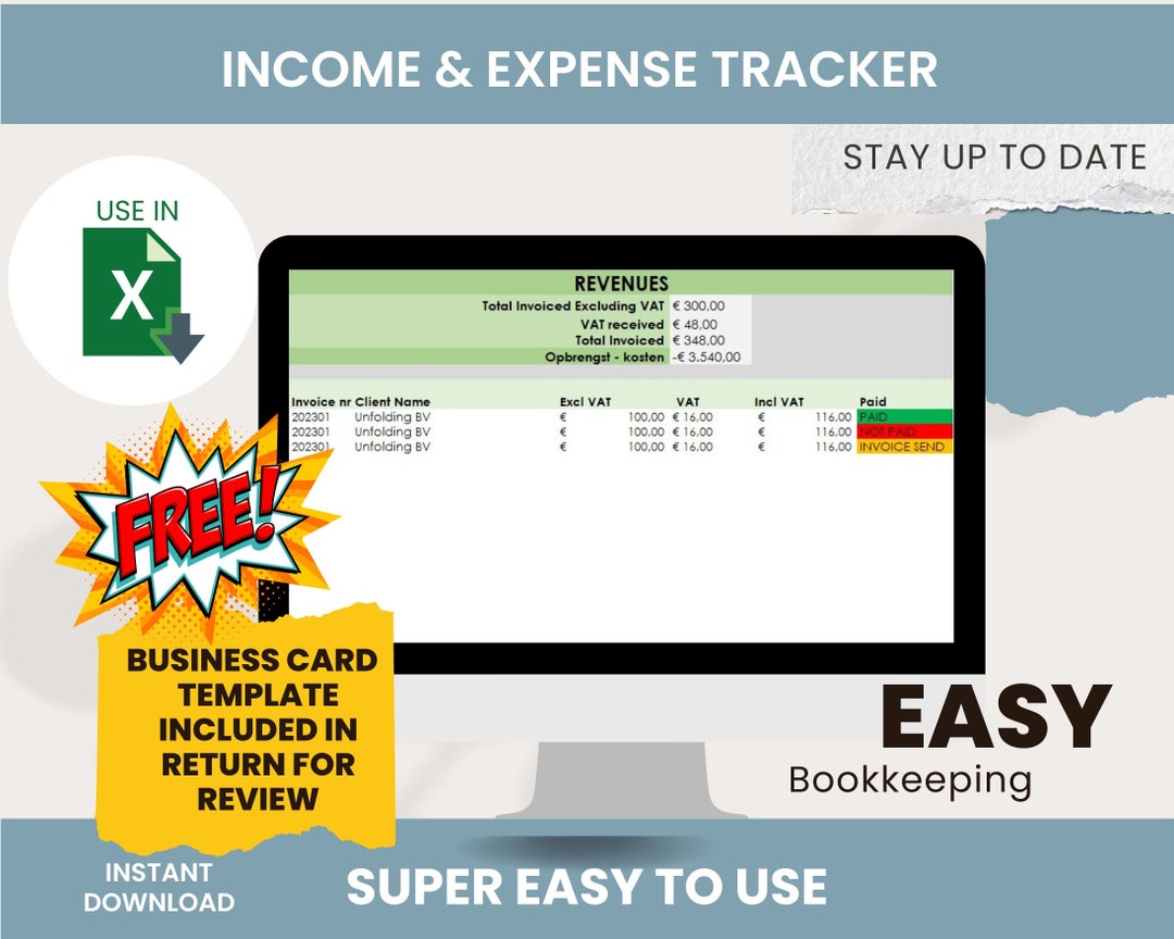 Income & Expense Tracker - Excel Spreadsheet - Business Expense Bill ...
