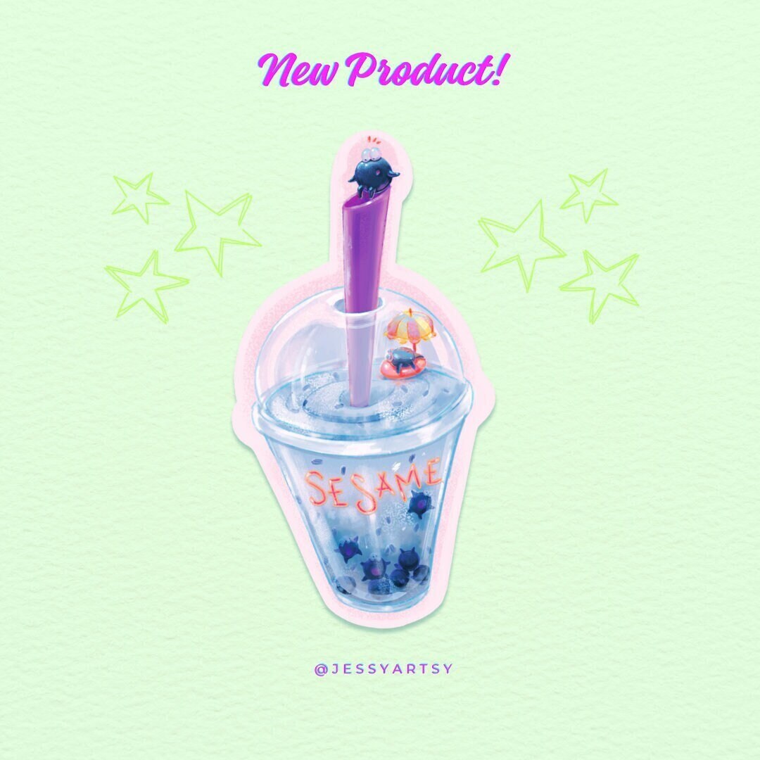Sesame Bubble Tea Creature Sticker, Matte or Glossy Vinyl, Cute Boba ...