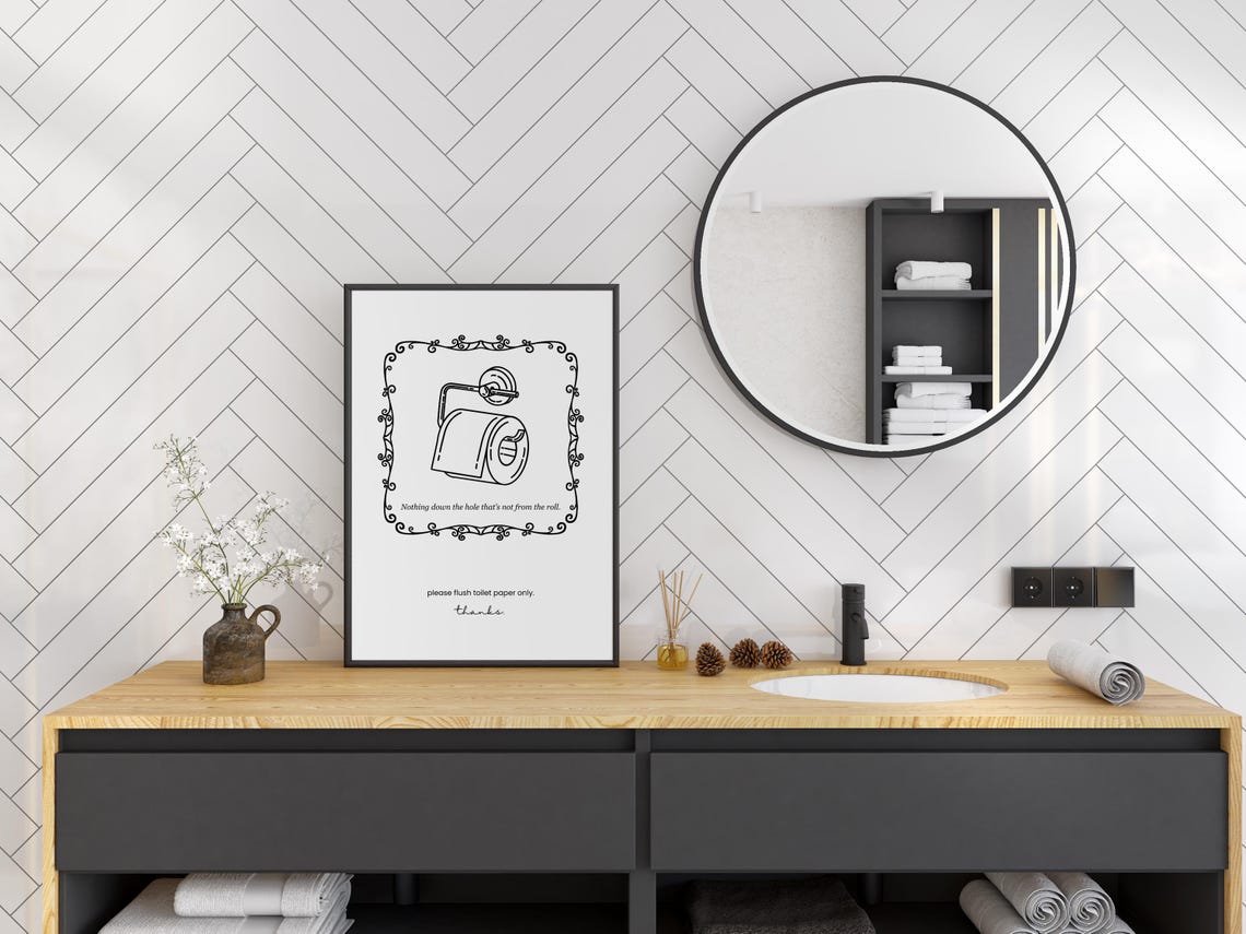 Flush Only Toilet Paper Sign Template, Printable Bathroom Decor ...