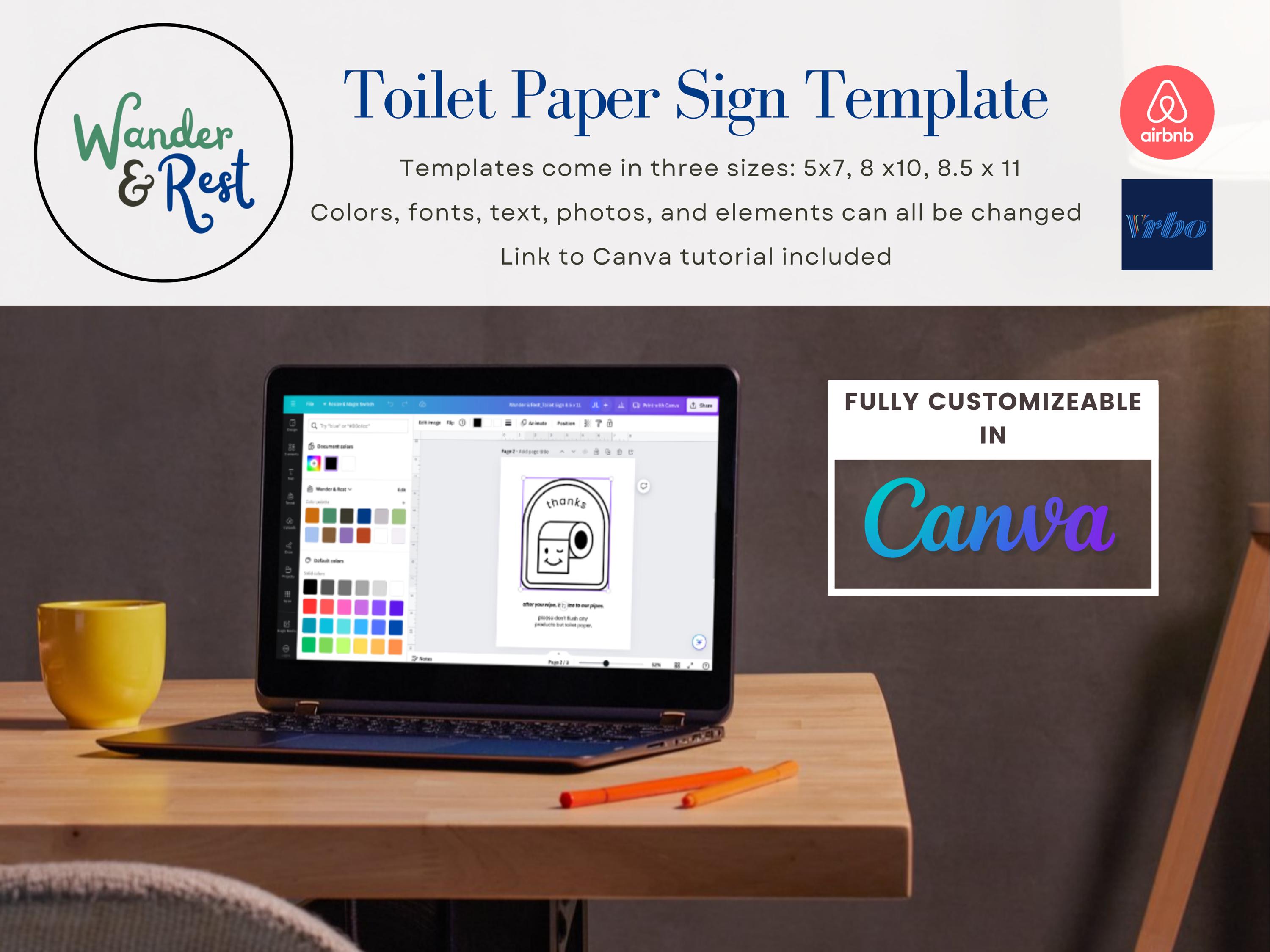 Flush Only Toilet Paper Sign Template, Printable Bathroom Decor ...