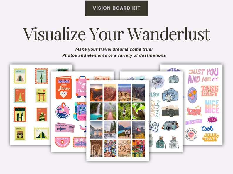 Travel Vision Board Images, Printable PDF Mood Board Inspiring Quotes ...