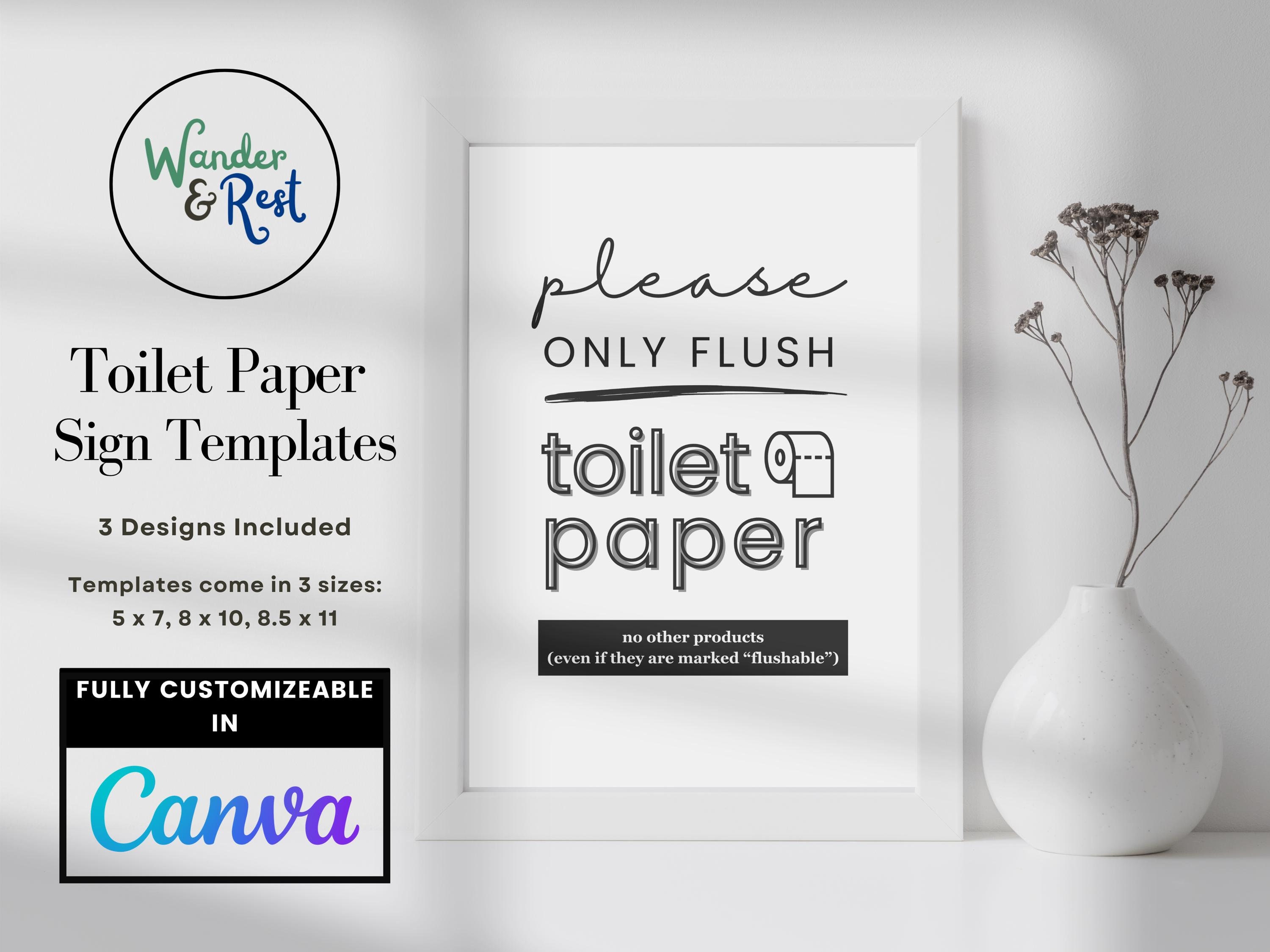 Flush Only Toilet Paper Sign Template, Printable Bathroom Decor ...