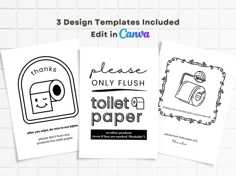 Flush Only Toilet Paper Sign Template, Printable Bathroom Decor ...