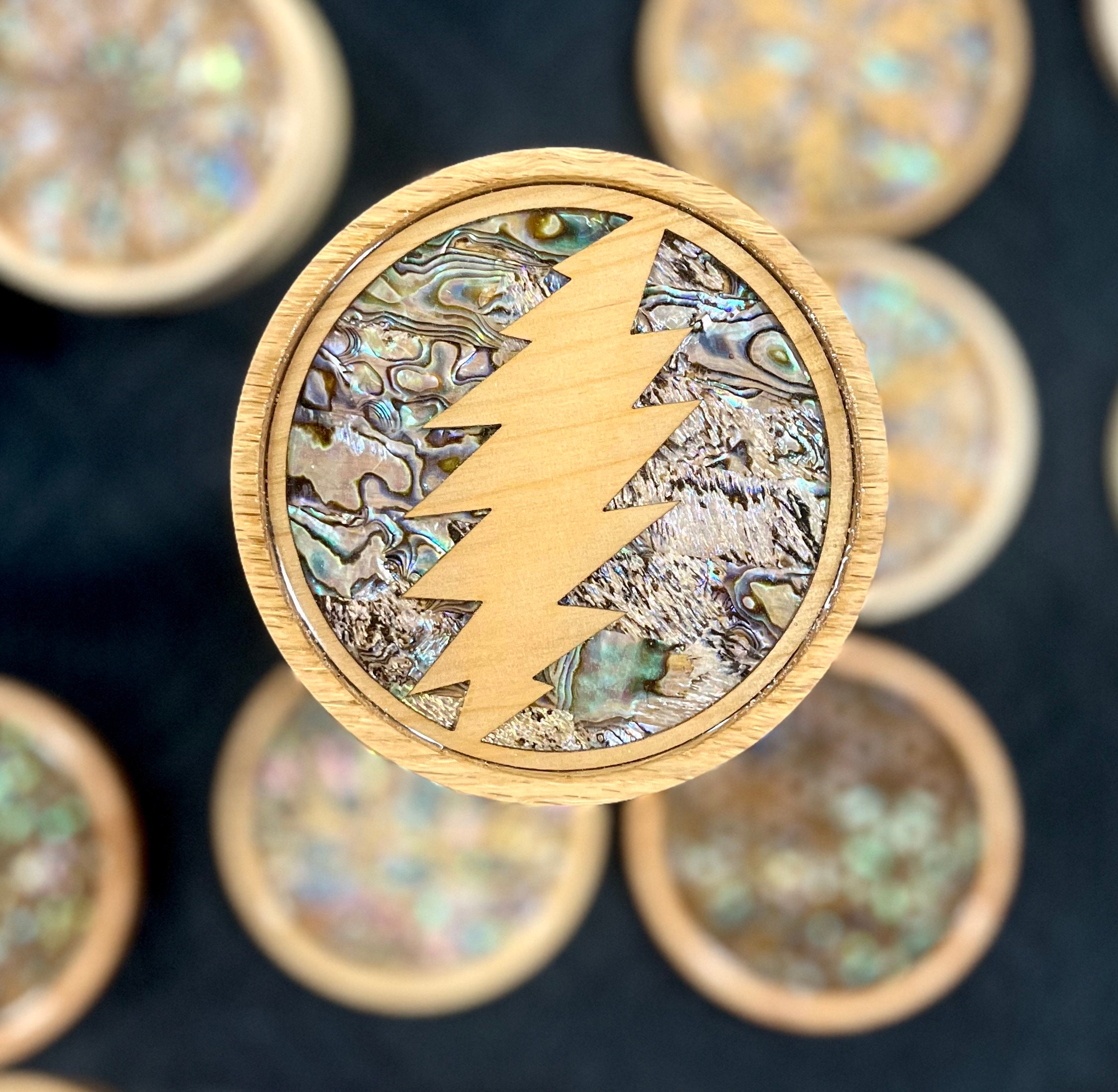 Set of 4 Coasters Made With Solid Wood, Epoxy, Genuine Abalone Shell ...