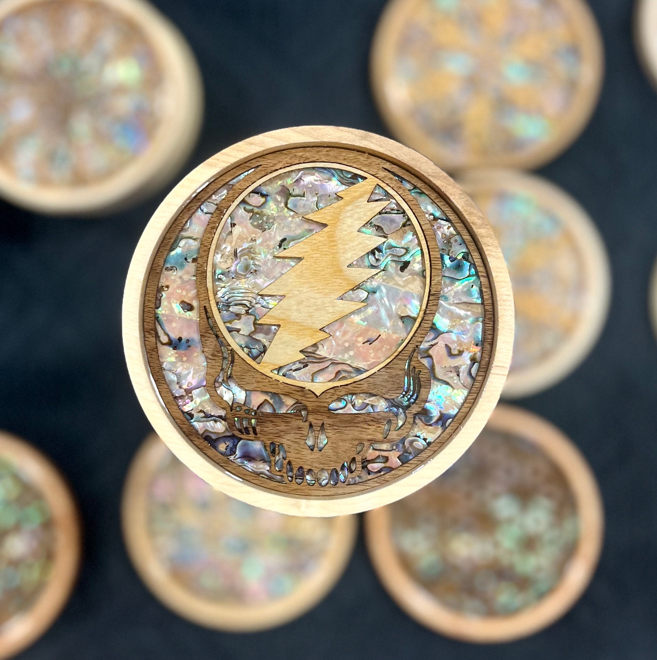 Set of 4 Coasters Made With Solid Wood, Epoxy, Genuine Abalone Shell ...