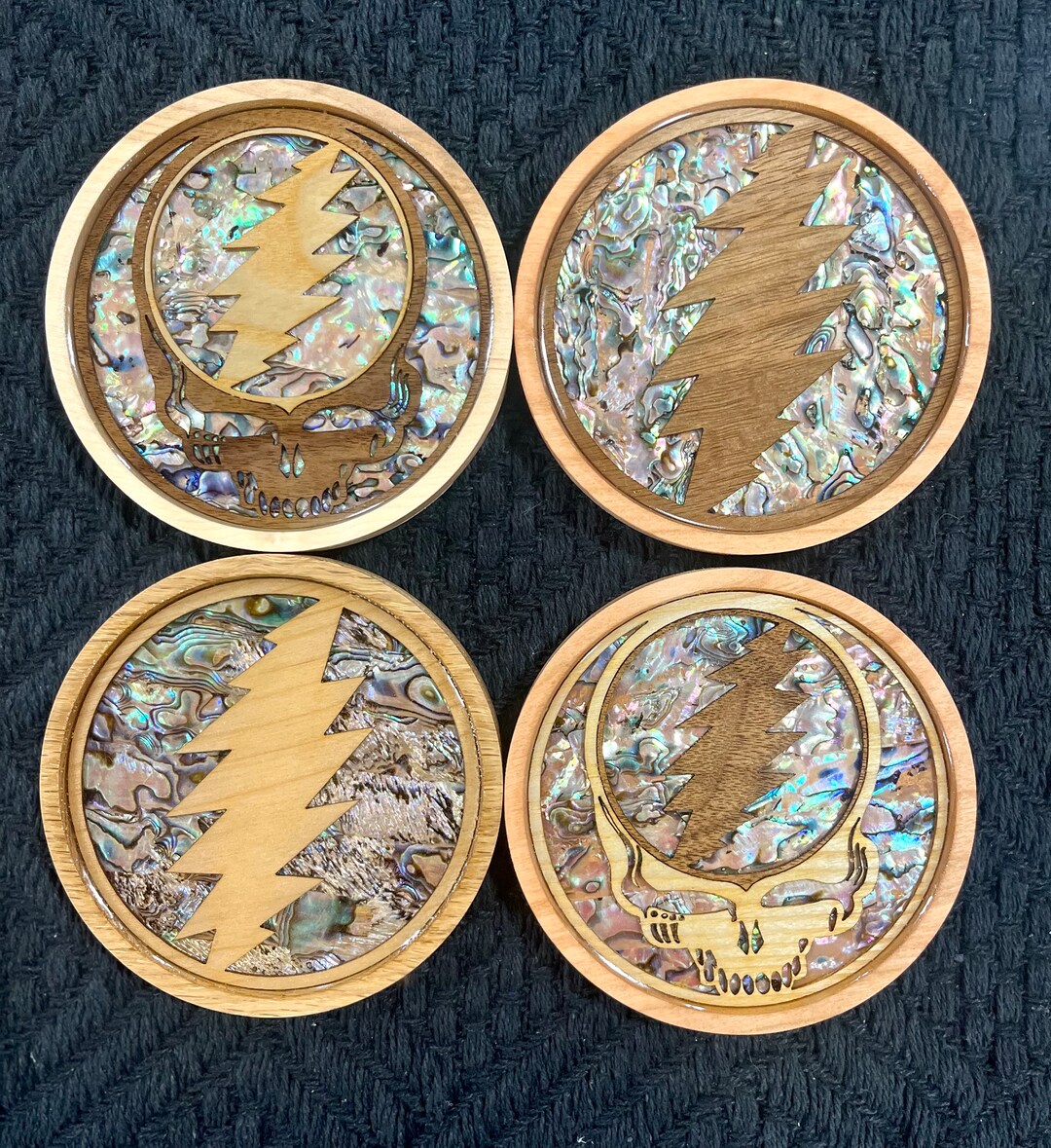 Set of 4 Coasters Made With Solid Wood, Epoxy, Genuine Abalone Shell ...