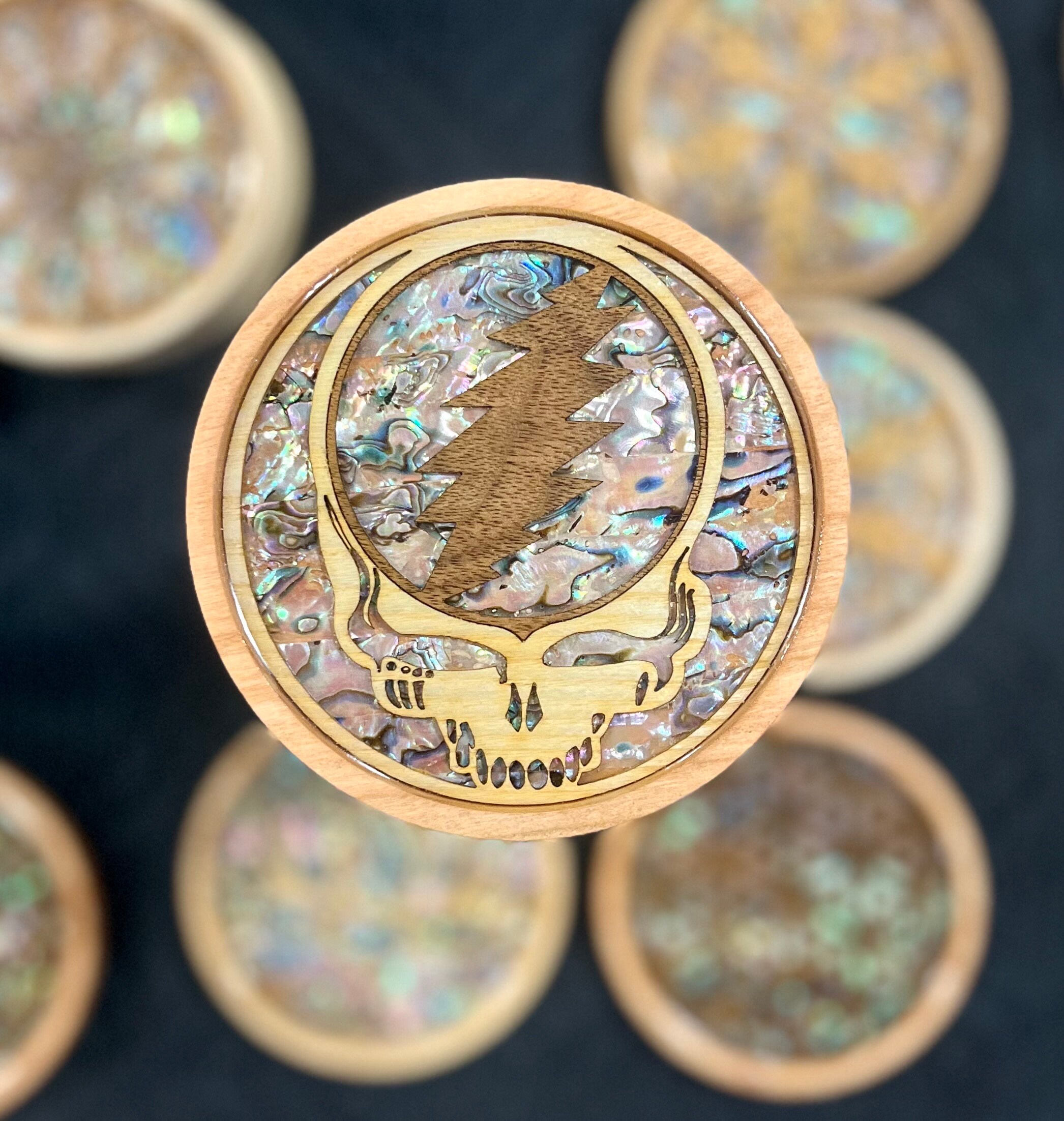 Set of 4 Coasters Made With Solid Wood, Epoxy, Genuine Abalone Shell ...