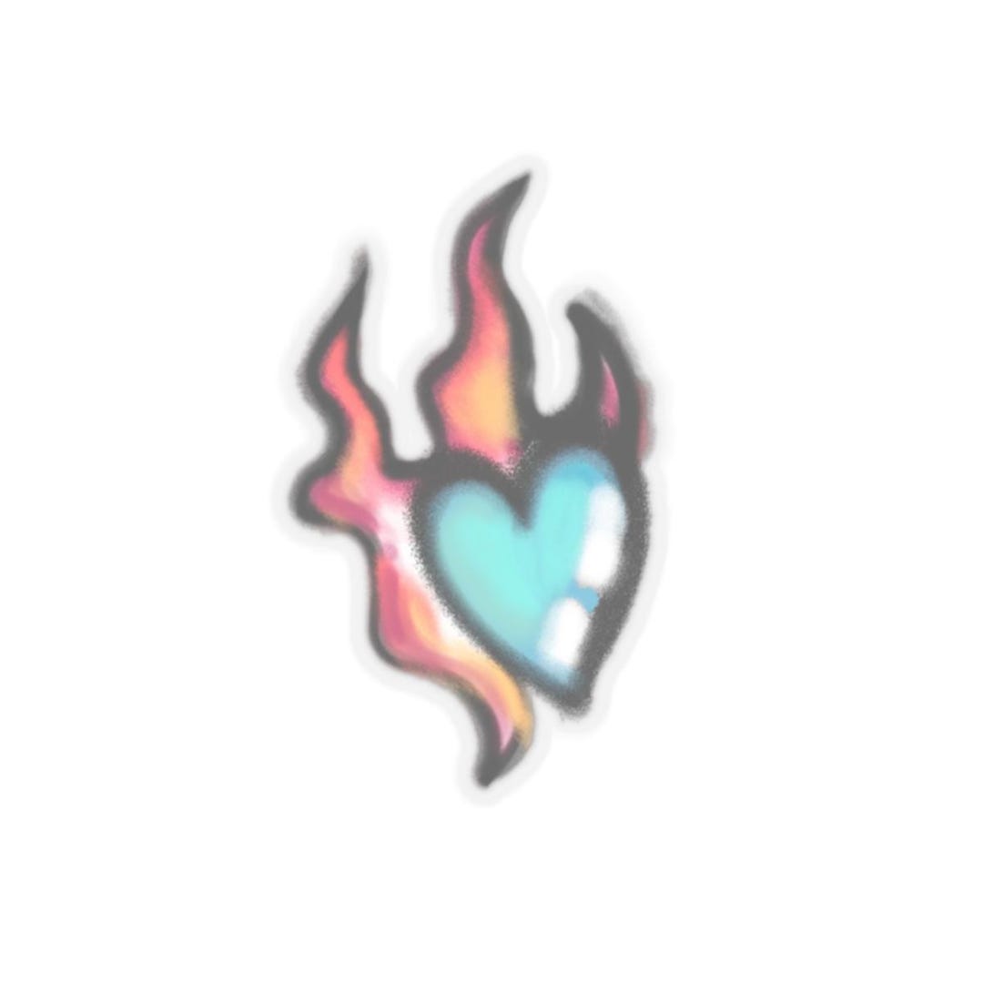 Flaming Heart Sticker, Retro Kiss-cut Decal - Etsy