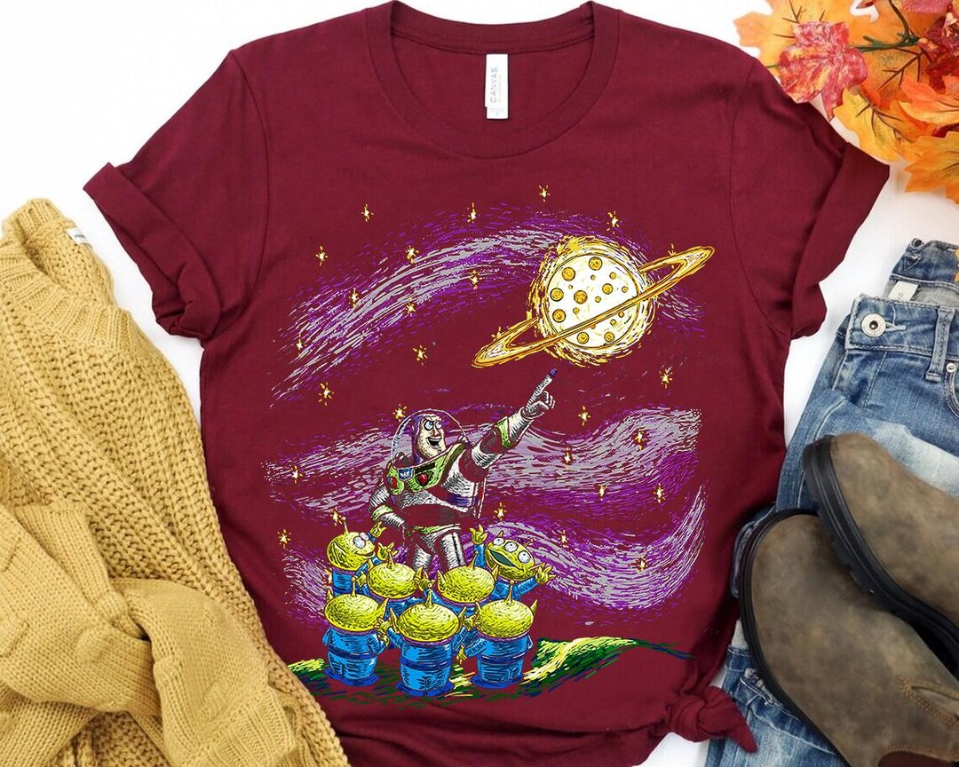 Pixar Toy Story Buzz Lightyear and Aliens Starry Night Shirt, Comfort ...
