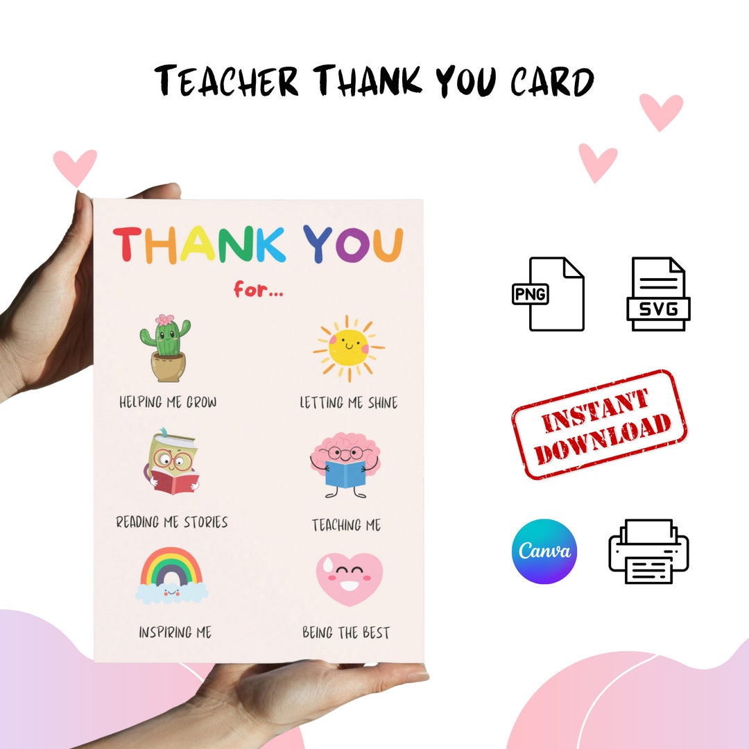 Printable Teacher Appreciation Card Instant Download Thank You Card for ...