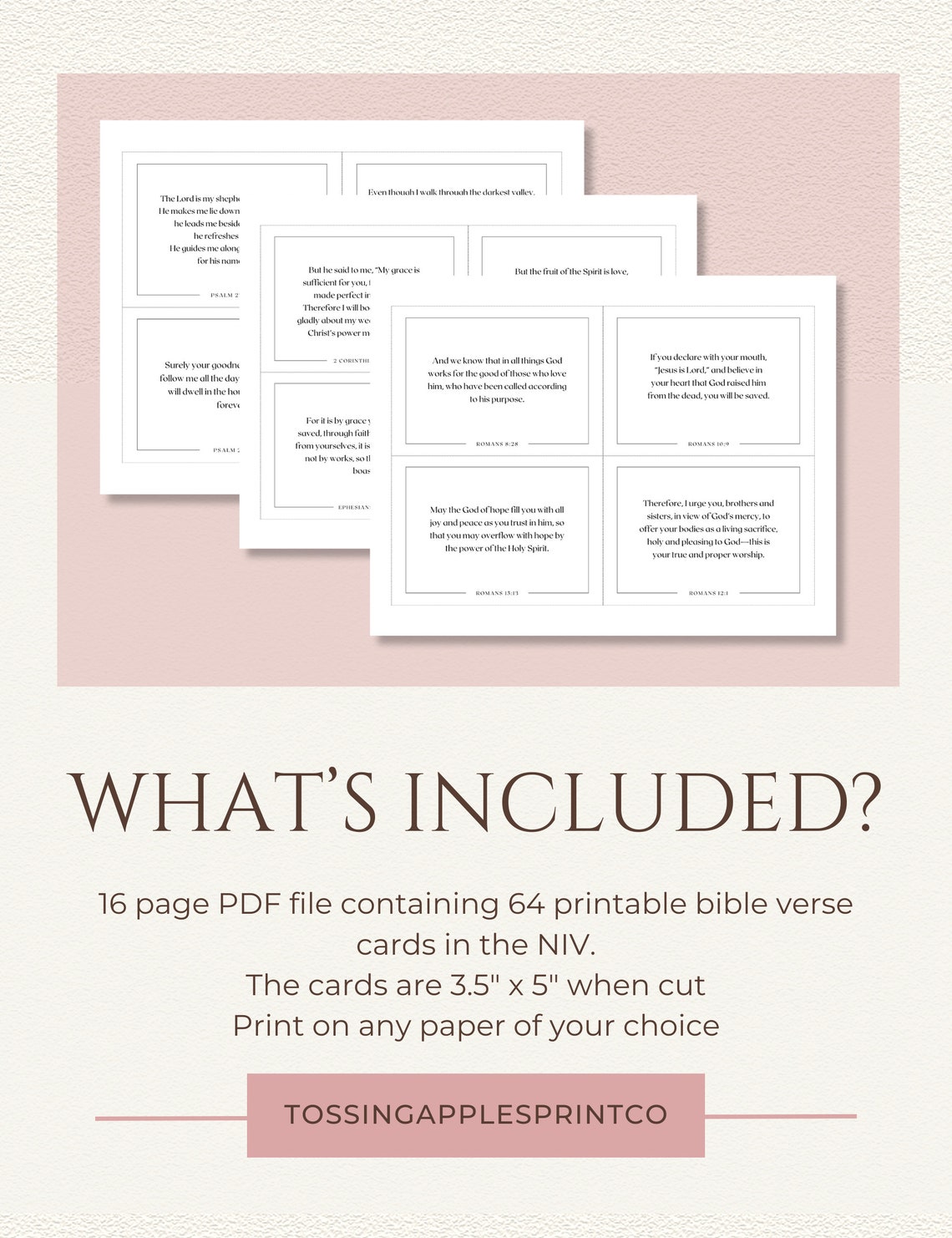 64 Bible Verse Cards, NIV Printable Scripture Cards, Bible Memory Verse ...