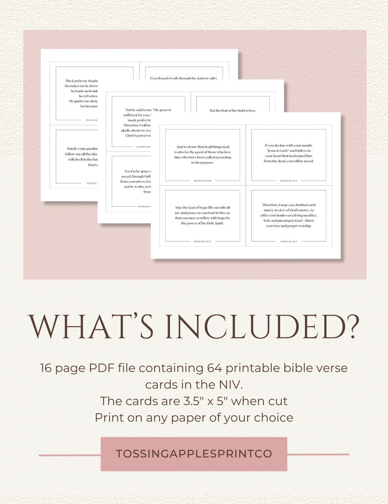 64 Bible Verse Cards, NIV Printable Scripture Cards, Bible Memory Verse ...