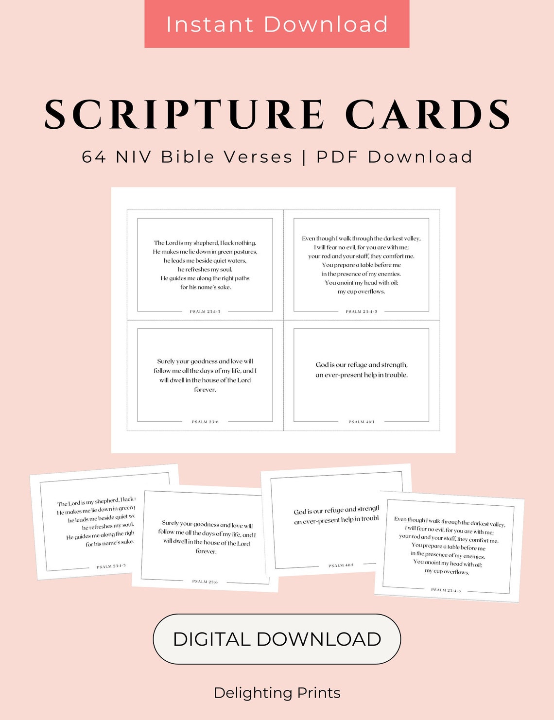 64 Bible Verse Cards, NIV Printable Scripture Cards, Bible Memory Verse ...