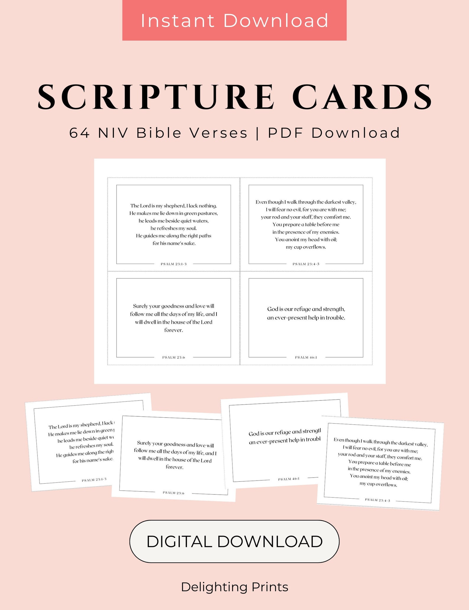 64 Bible Verse Cards, NIV Printable Scripture Cards, Bible Memory Verse ...