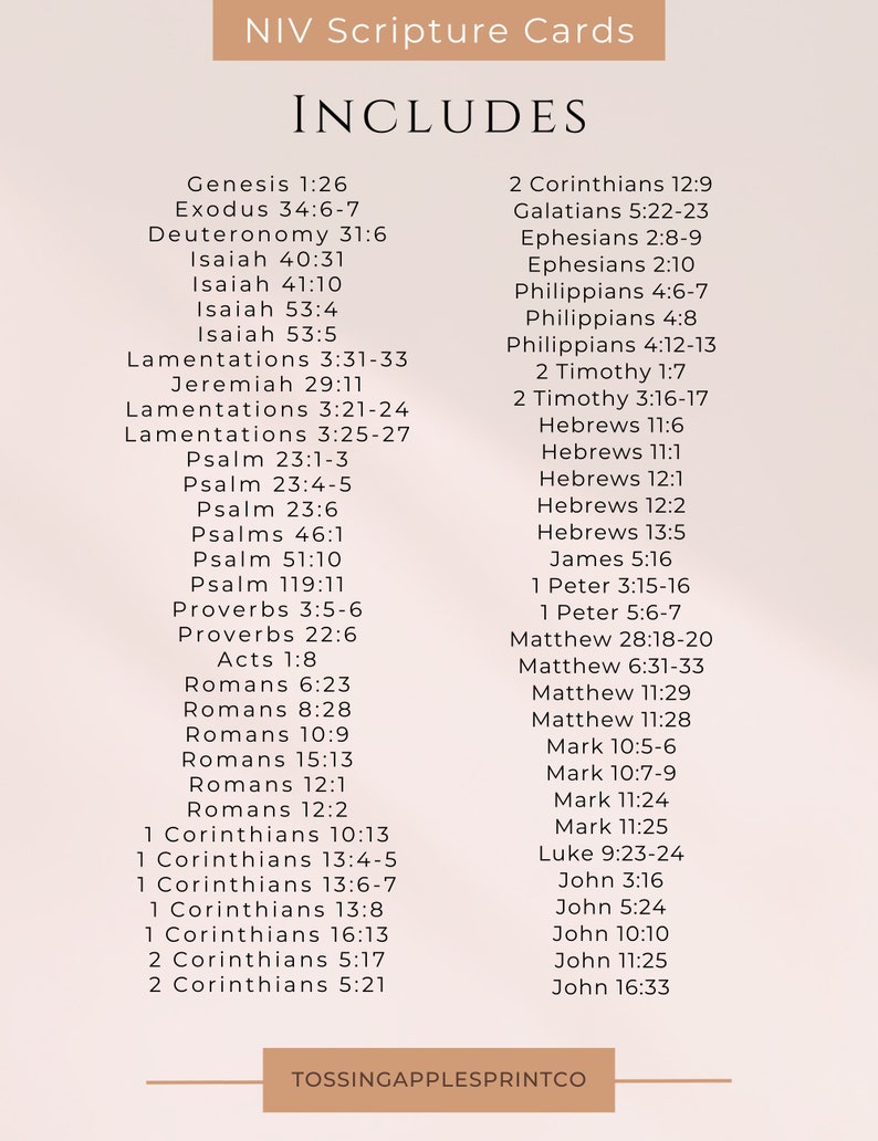 64 Bible Verse Cards, NIV Printable Scripture Cards, Bible Memory Verse ...