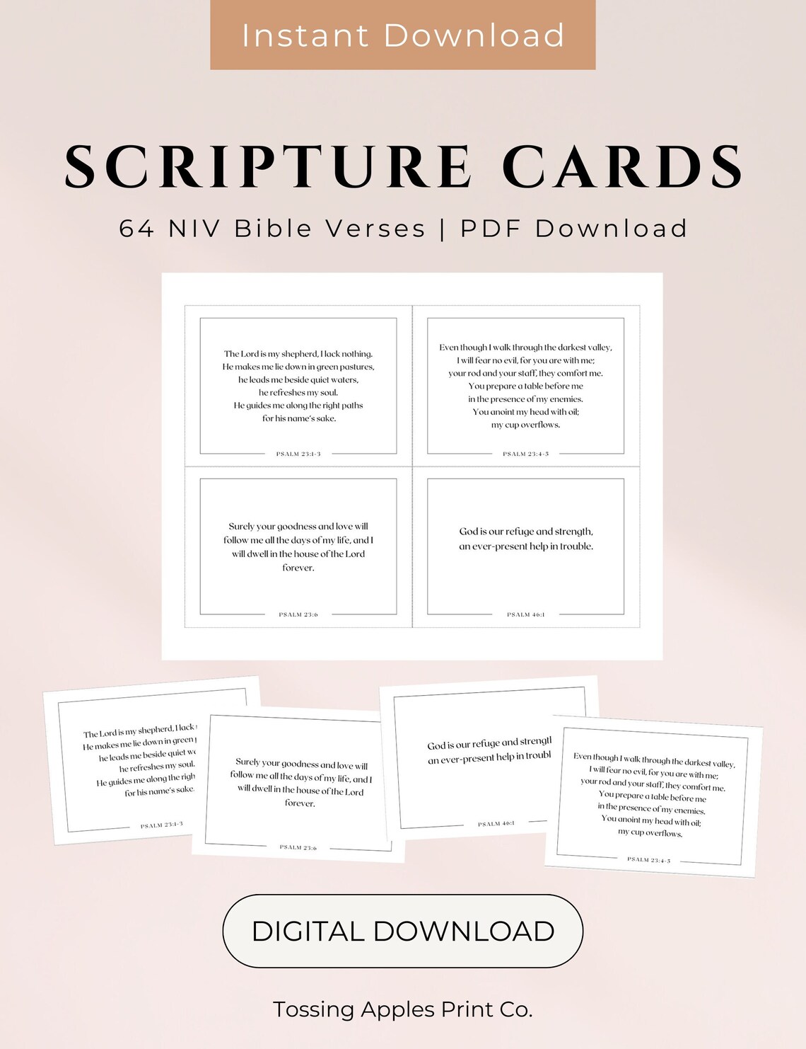 64 Bible Verse Cards, NIV Printable Scripture Cards, Bible Memory Verse ...