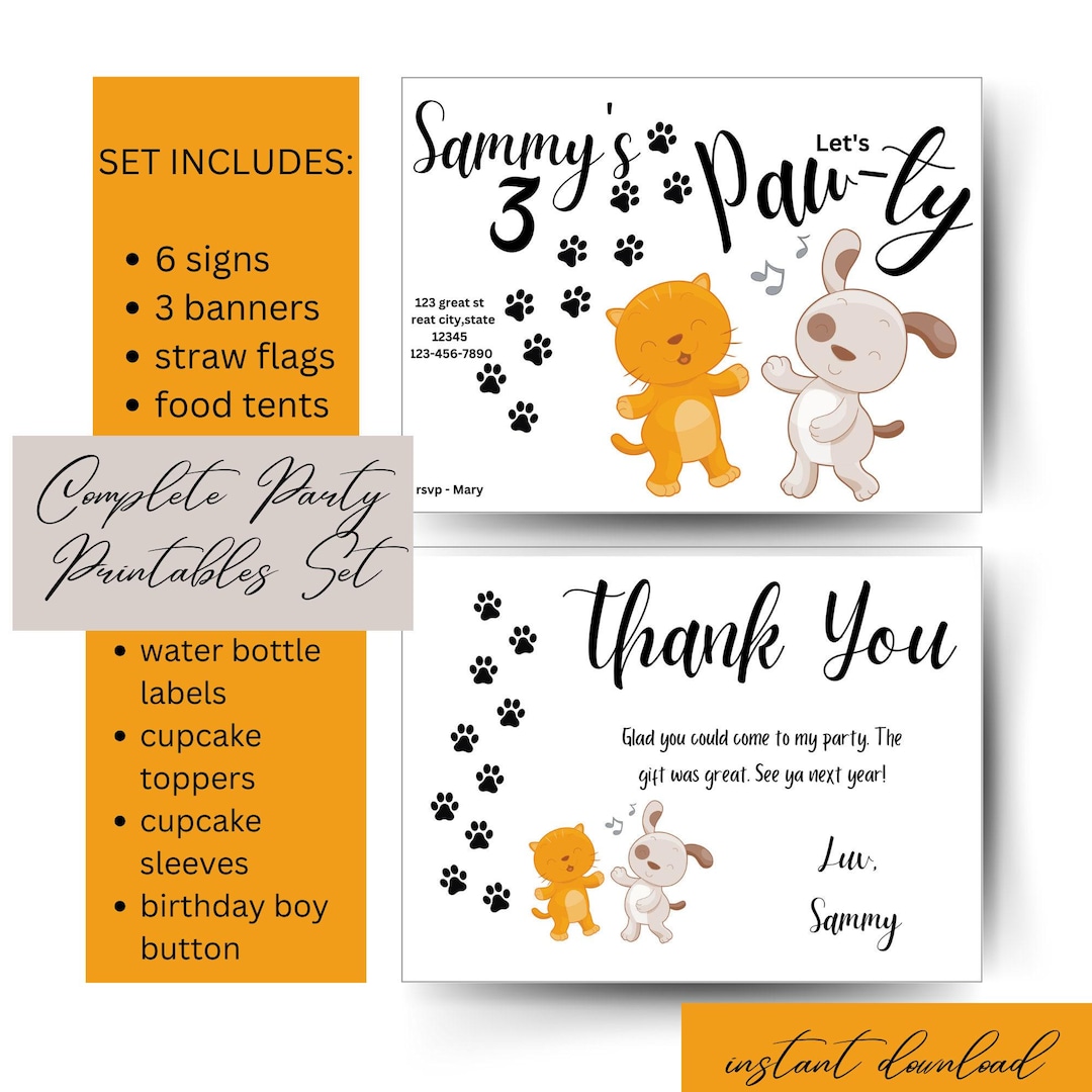 Let's Pawty Birthday Party Printable Set, Made to Order Personalized ...