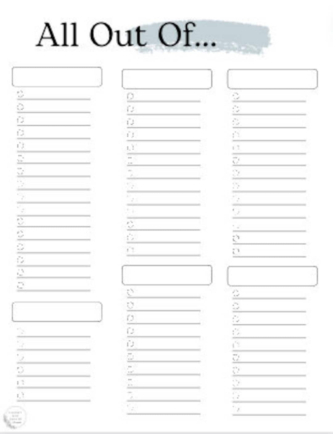 PRINTABLE Shopping/errands List Fillable PDF All Out of List Minimalist ...