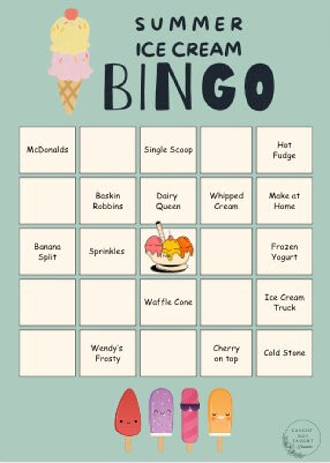 Summer Ice Cream Bingo | Printable | Fillable With Local Favorite Shops ...