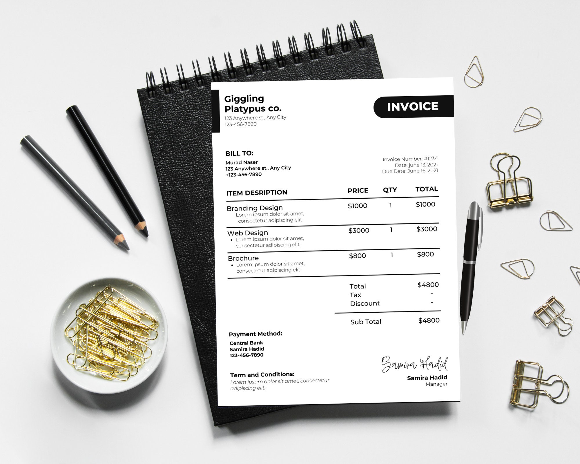 Commercial Business Invoice, Template for Small Business, Printable ...
