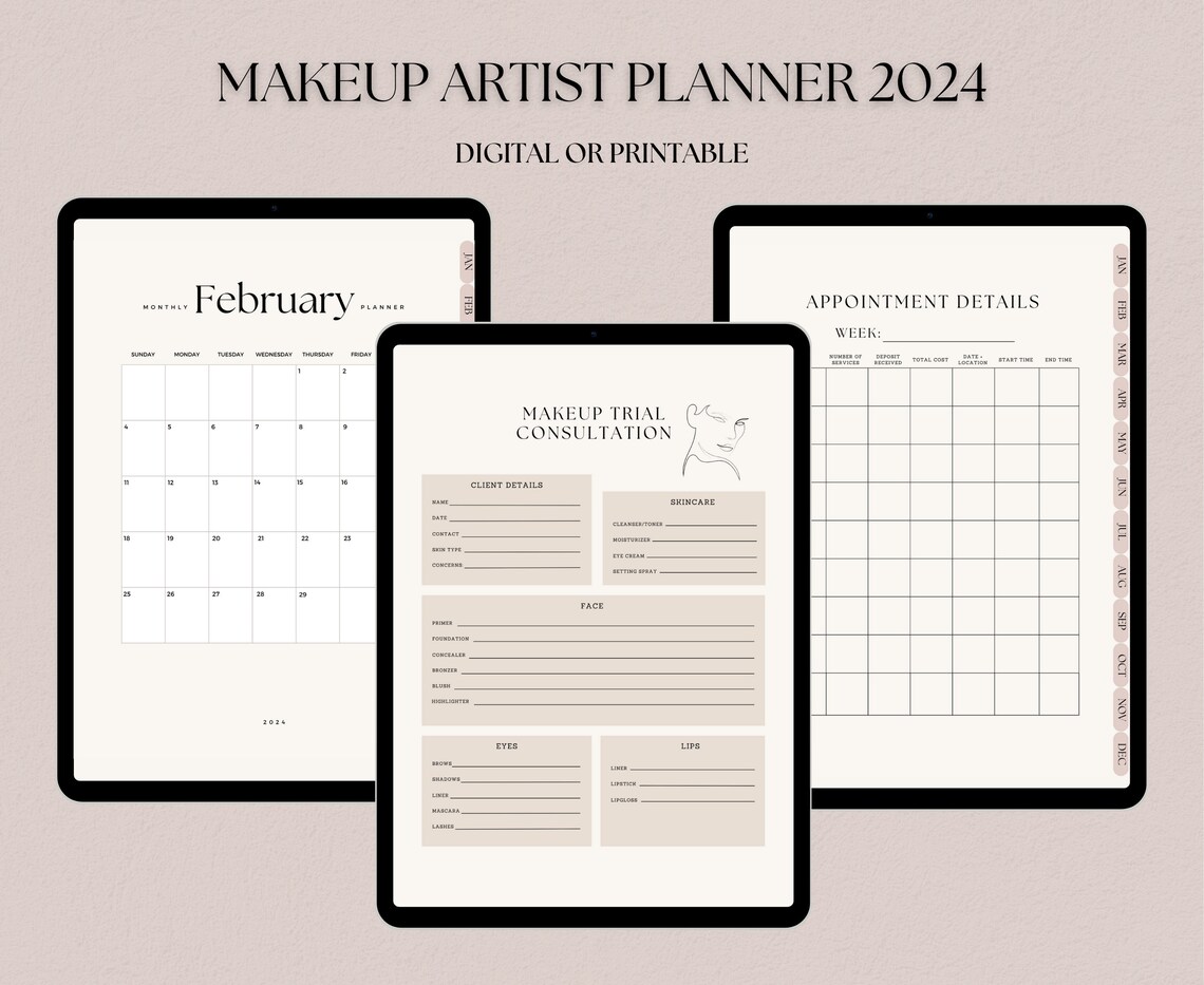 Makeup Artist Planner, MUA Agenda, Makeup Schedule, Beauty Business ...