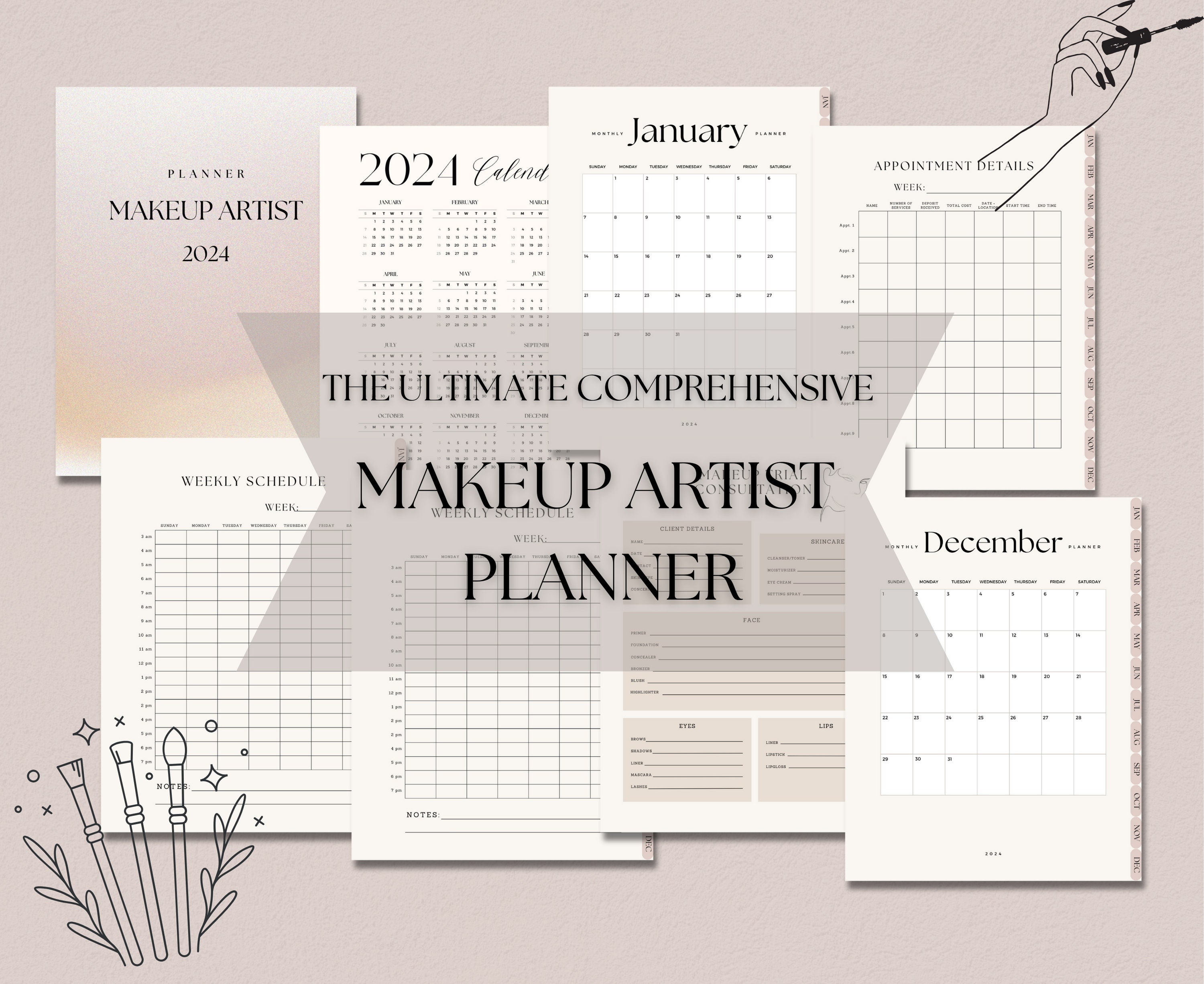 Makeup Artist Planner, MUA Agenda, Makeup Schedule, Beauty Business ...
