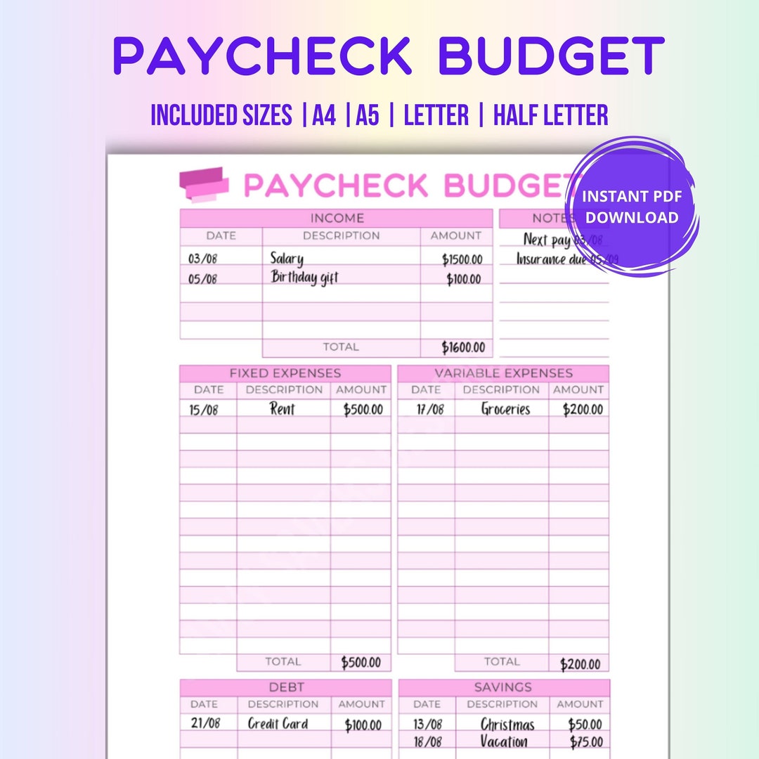 Pink Budget Tracker for Paycheck Budgeting, Budget Binder Template ...