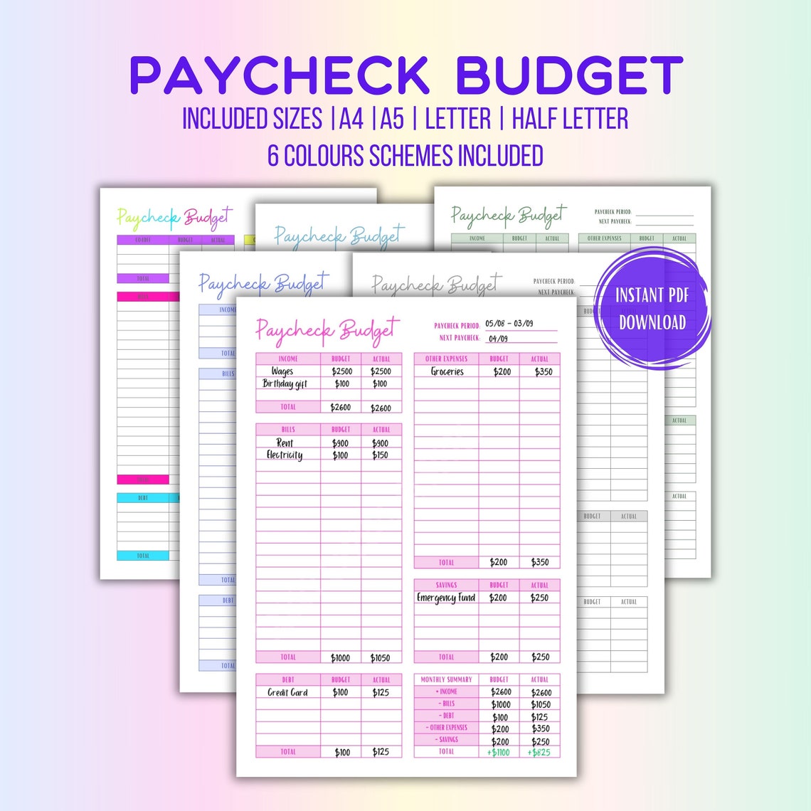 Paycheck Budgeting Spreadsheet Monthly Budget Planner - Etsy
