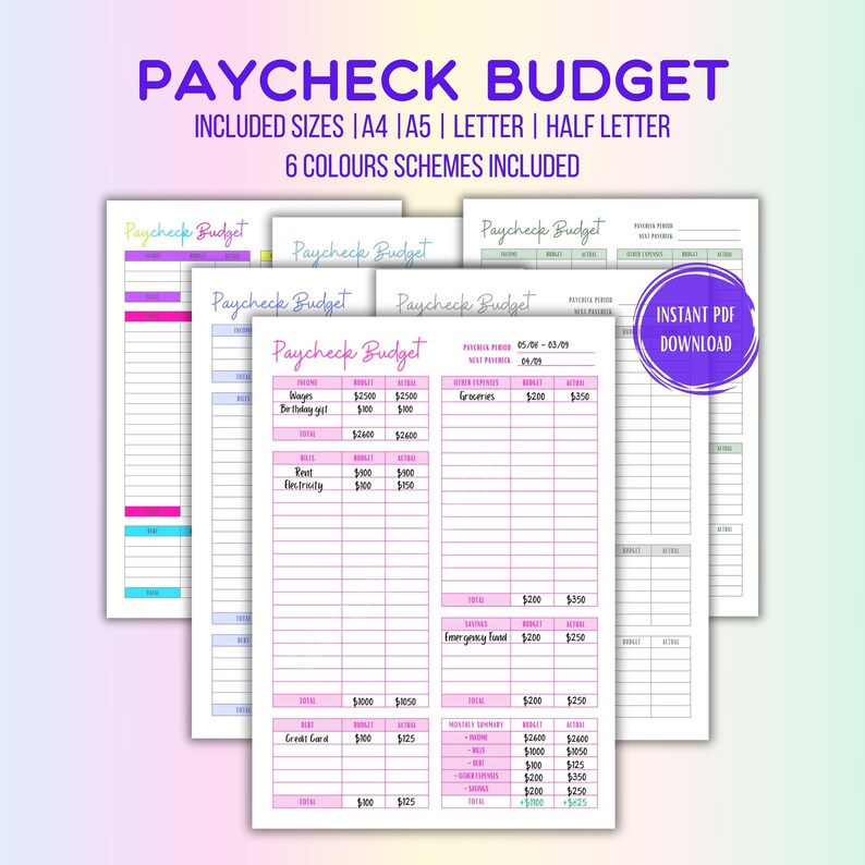 Paycheck Budgeting Spreadsheet Monthly Budget Planner - Etsy