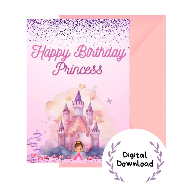 Printable Digital Princess Happy Birthday and Invitation Cards, Instant ...